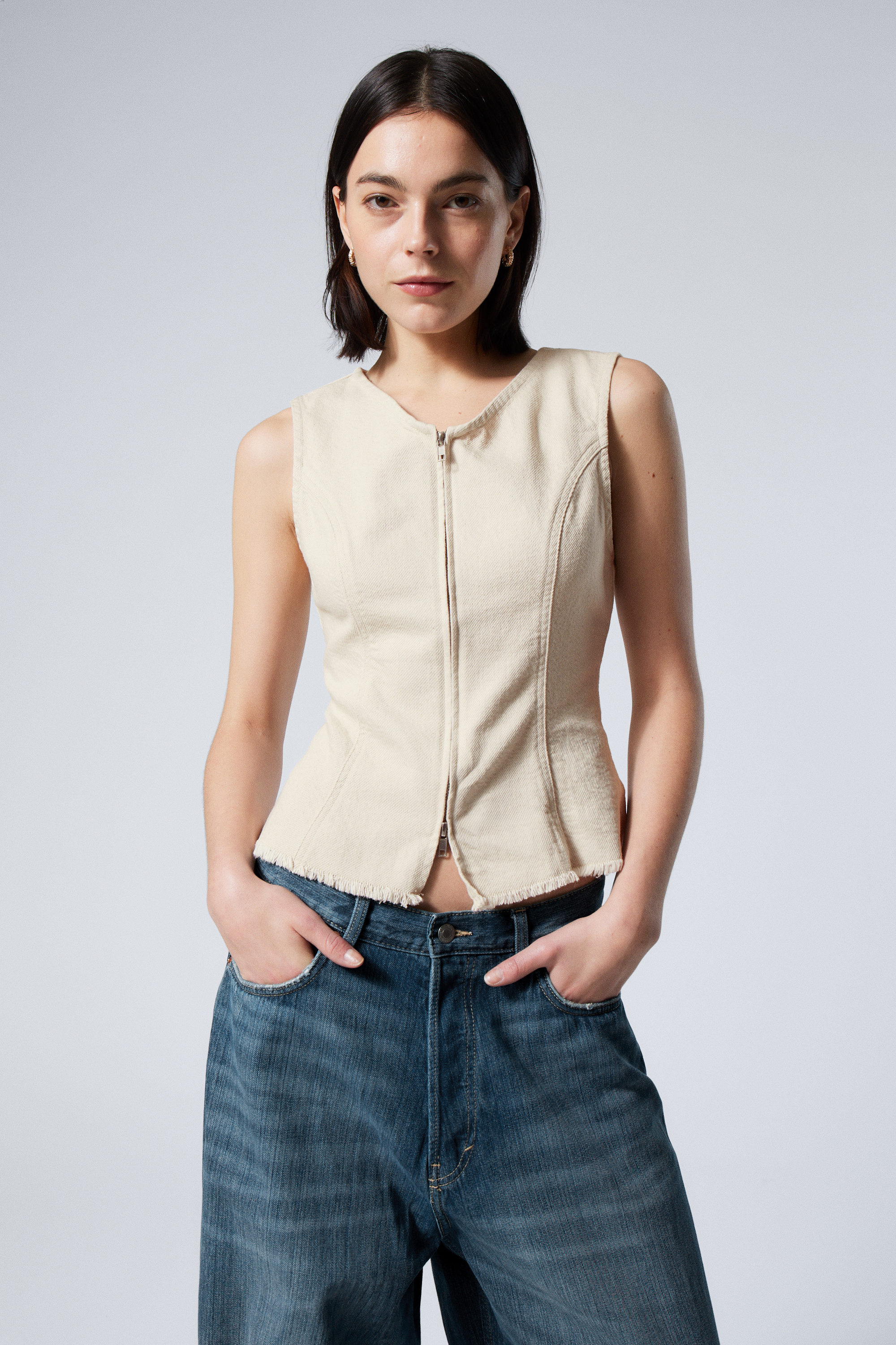 위크데이 Sleeveless Cotton Zip Top - 위시버킷