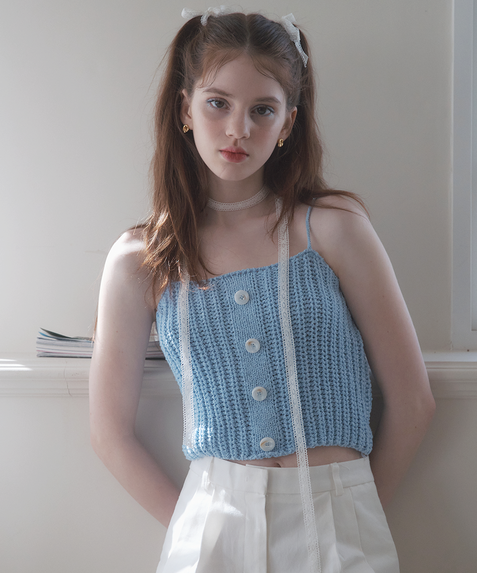 레터프롬문 Emily Button Knit Bustier (Sky Blue) - 위시버킷