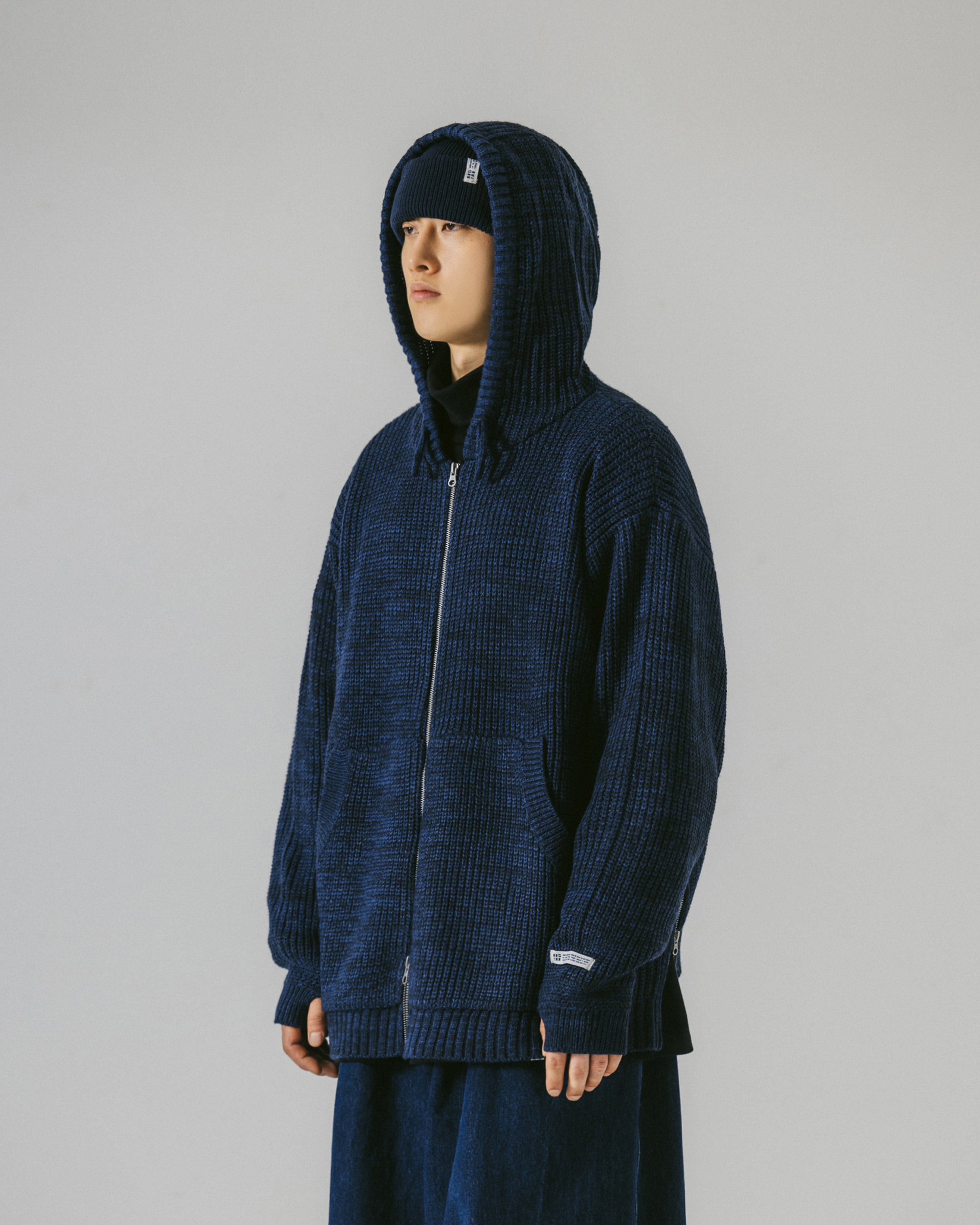 앵글런 [AG] Flow Knit Hoodie Zip up - Navy - 위시버킷