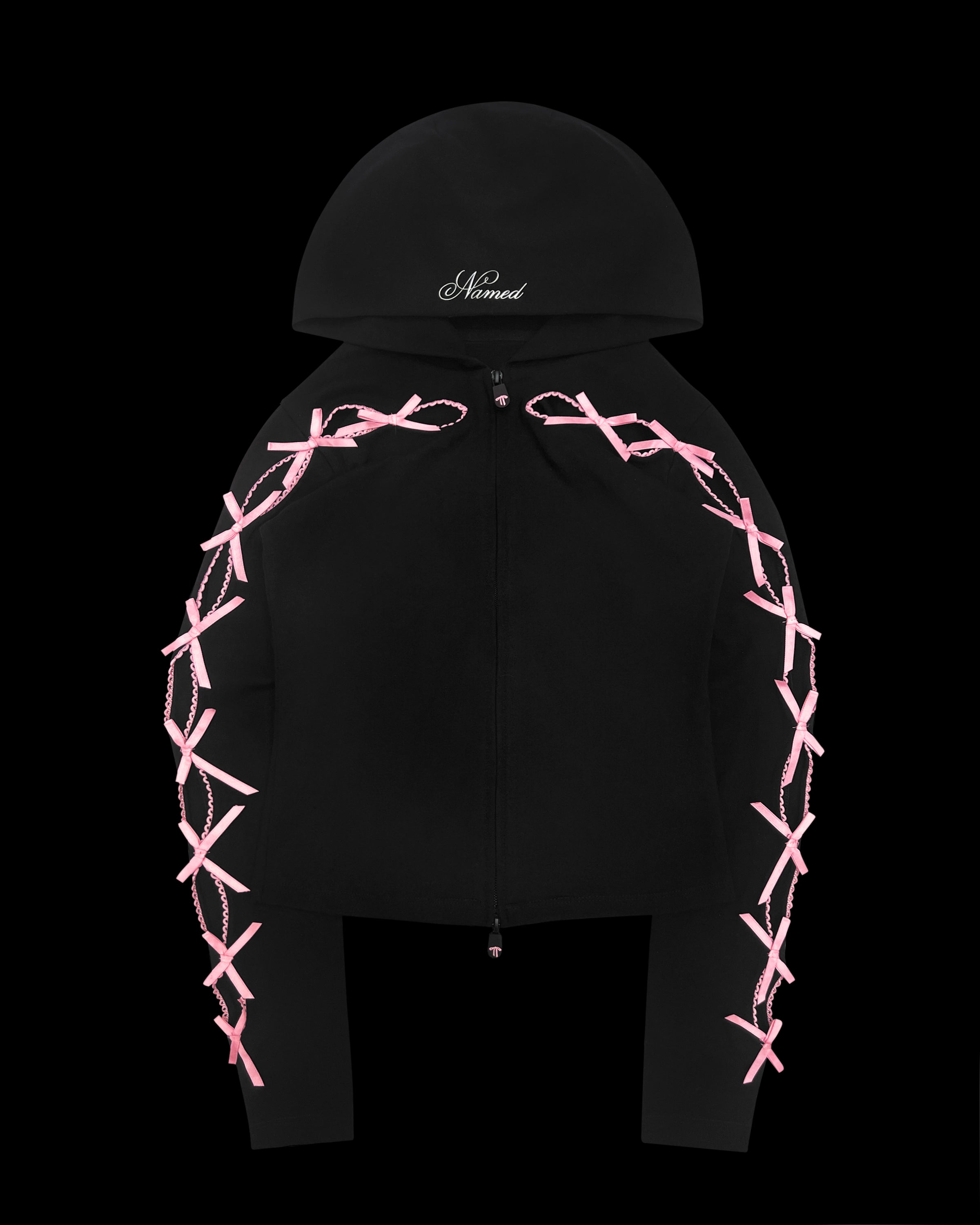 네임드 콜렉티브 PRINC355 RIBBON SCULPT STRETCH ZIP HOODIE BLACK - XS - 위시버킷
