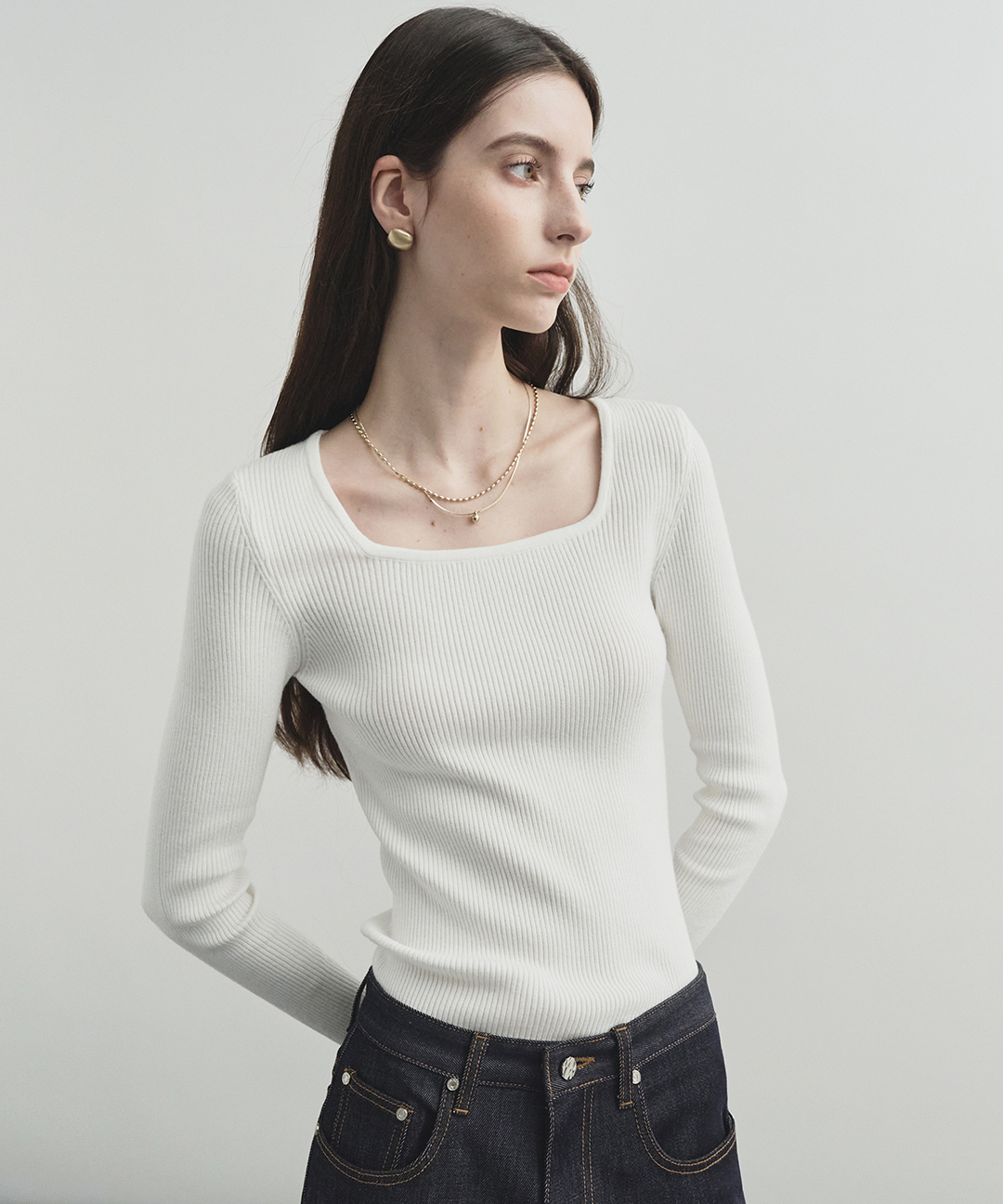 몽돌 몽돌 [유튜버 빛날영 PICK] [5color] 스퀘어 넥 골지 니트 MDKT063 - 위시버킷