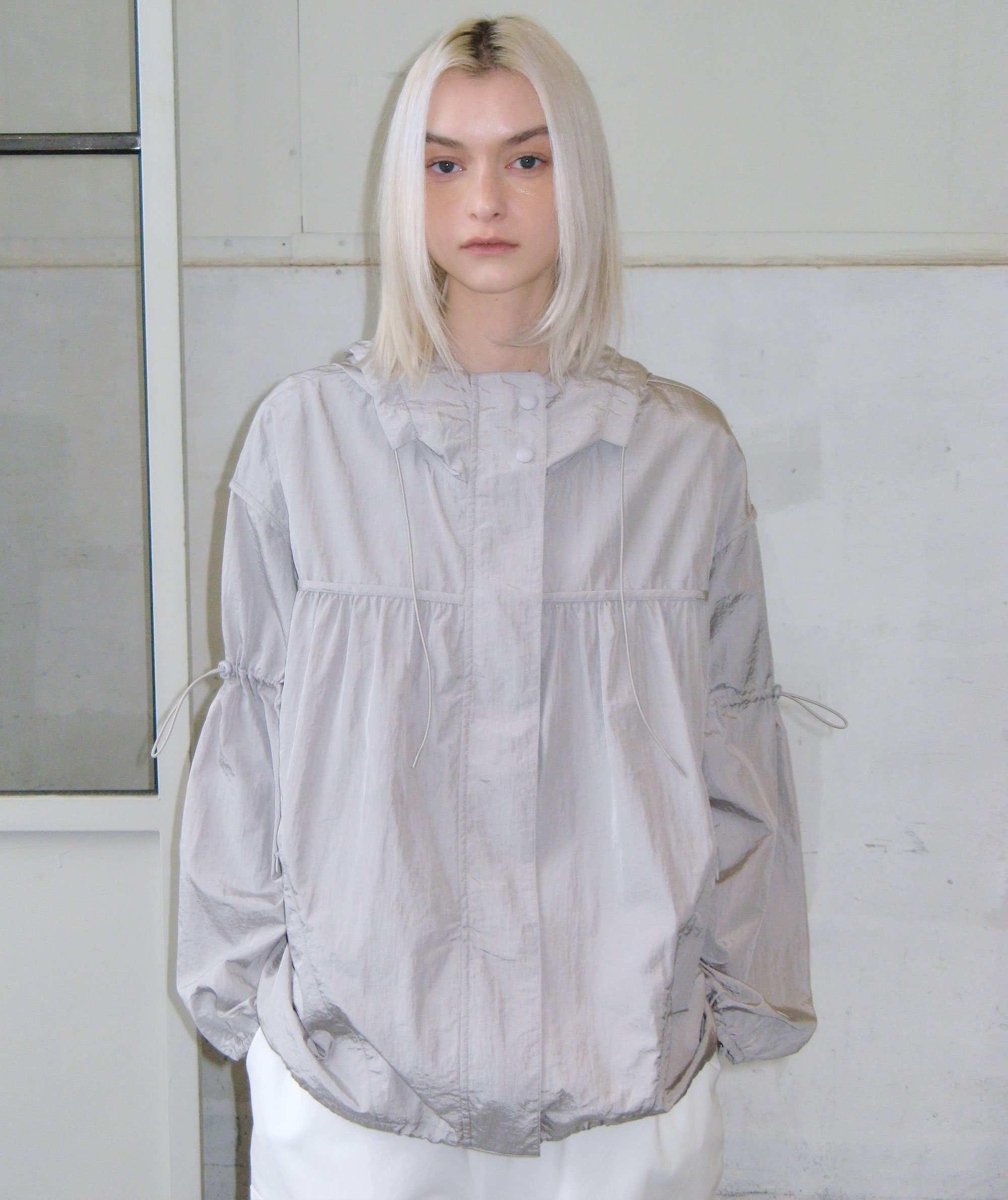 타입서비스 Shirring Hooded Windbreaker [Gray] - 위시버킷