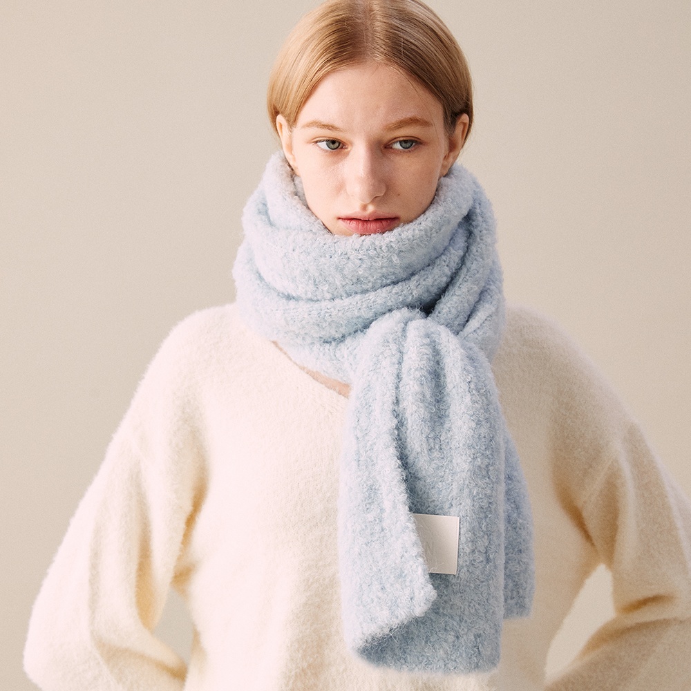 실른 Long cloud boucle knit muffler (BABY BLUE) - 위시버킷