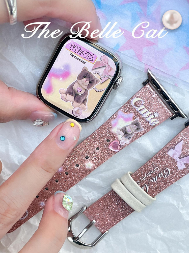 수심 수심 Pink Meow Watch Strap 애플워치 고양이 스트랩 핑크 키치 y2k - 위시버킷