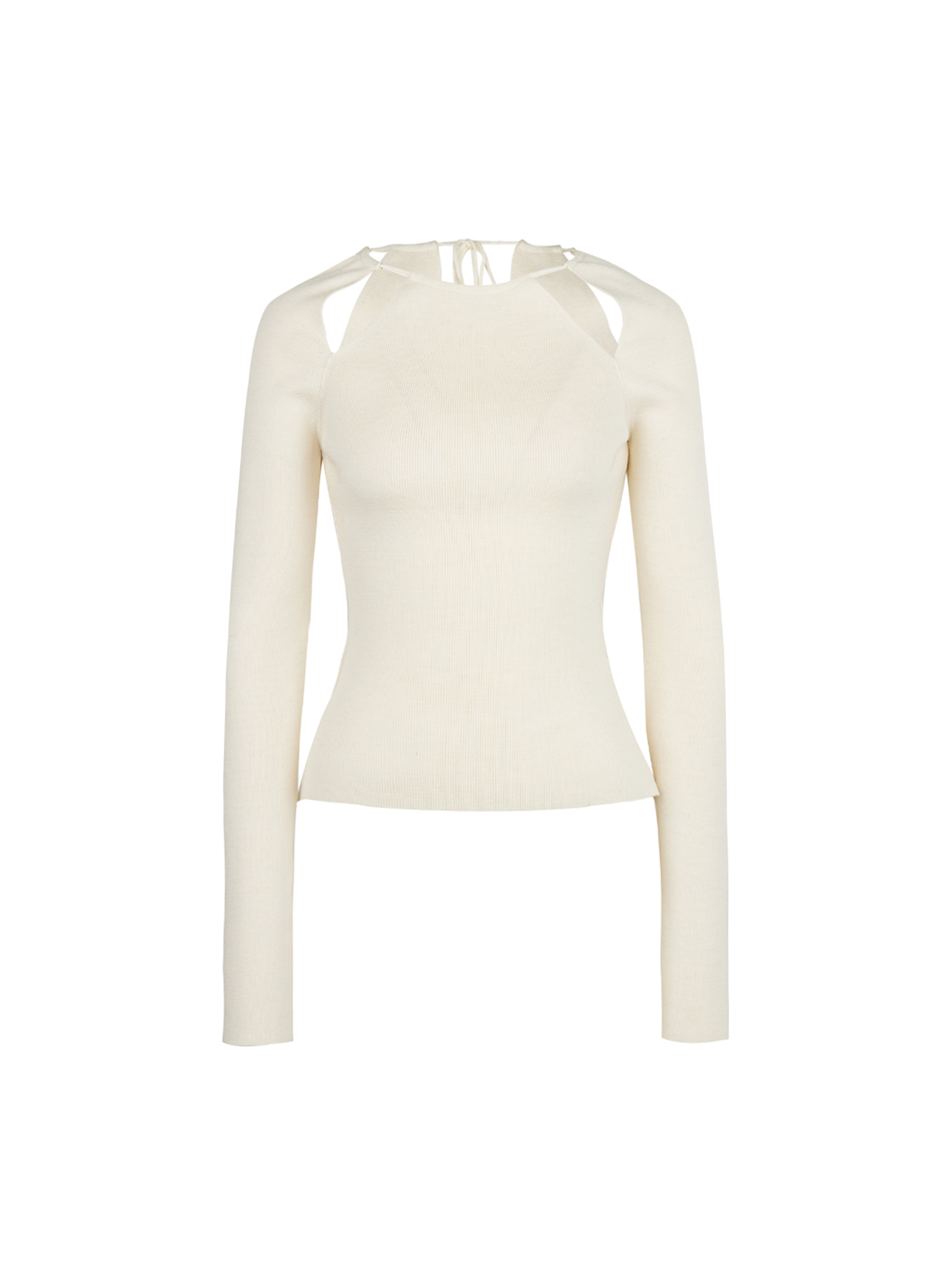 르비에르 NECK STRING RIBBED PULLOVER (CREAM) - 위시버킷