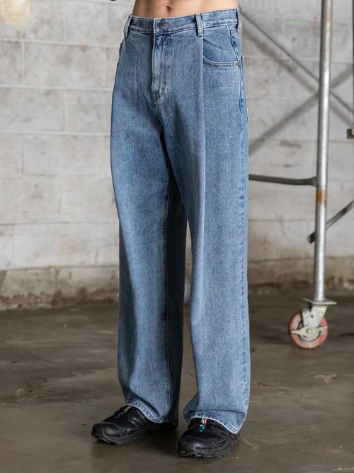 비긴202 One Tuck Wide Denim Pants[Loose Blue] - 위시버킷