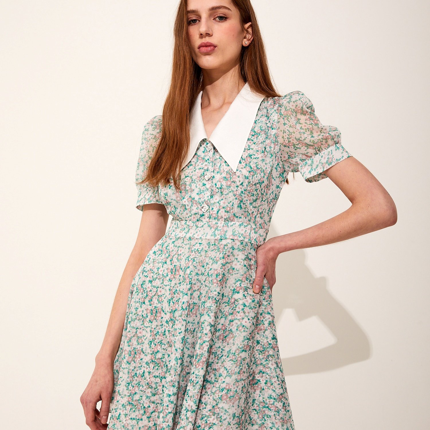채뉴욕 Super Collar Chiffon dress [Green] - 위시버킷