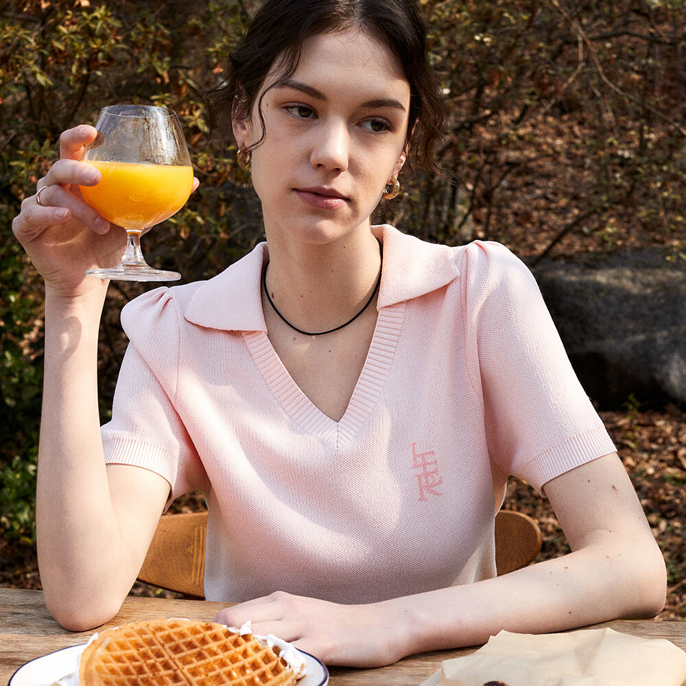 잇터 JACQUARD COLLAR V-NECK HALF KNIT_[ 5COLOR] - 위시버킷