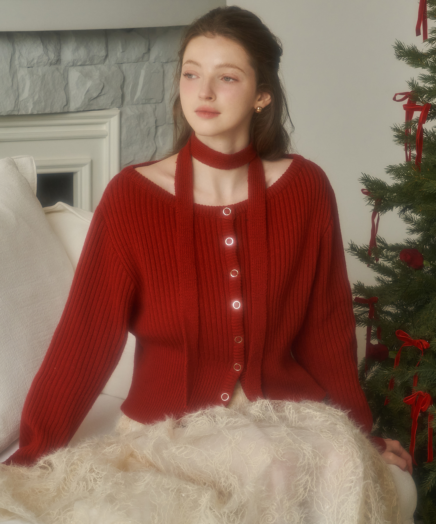레터프롬문 [Holiday Edition] [Scarf Set] Sonnet Boat-neck Wool Cardigan ...