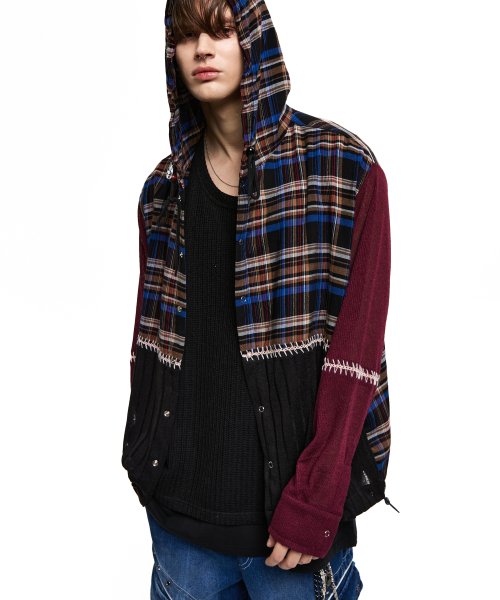 알에스에스씨 KNIT MIXED CHECK HOOD - BLACK - 위시버킷
