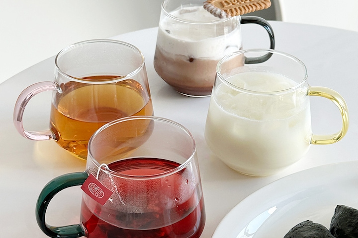 눌세라믹 소피 머그컵 4p set 내열유리 데일리 저중심 가족컵 400ml 4개입 - 위시버킷