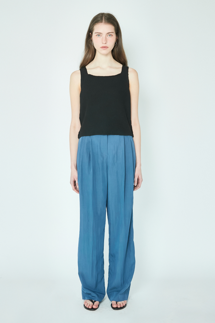 더블유엠엠스튜디오스 Two Tuck Wide Pants - Navy - 위시버킷