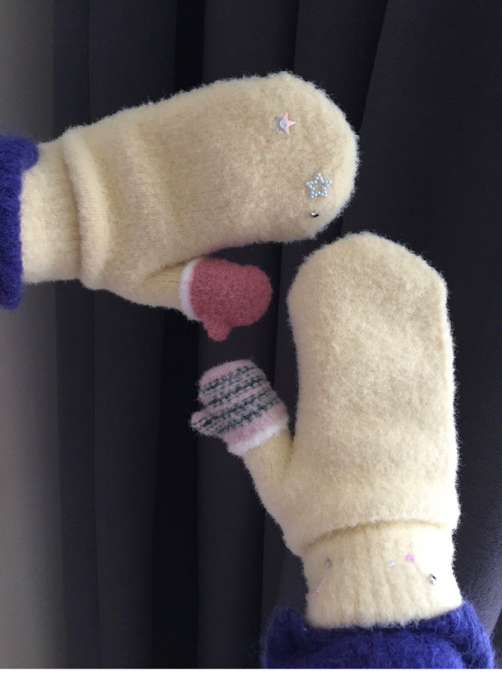 수심 수심 Teddy Lemon Mittens 테디 장갑 벙어리 겨울 미튼 엄지장갑 손모아 - 위시버킷