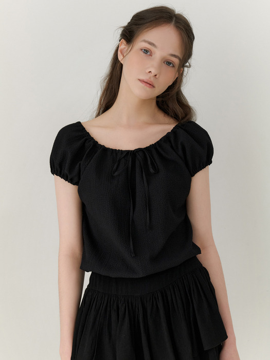 리엘 Cap sleeve string blouse (black) - 위시버킷