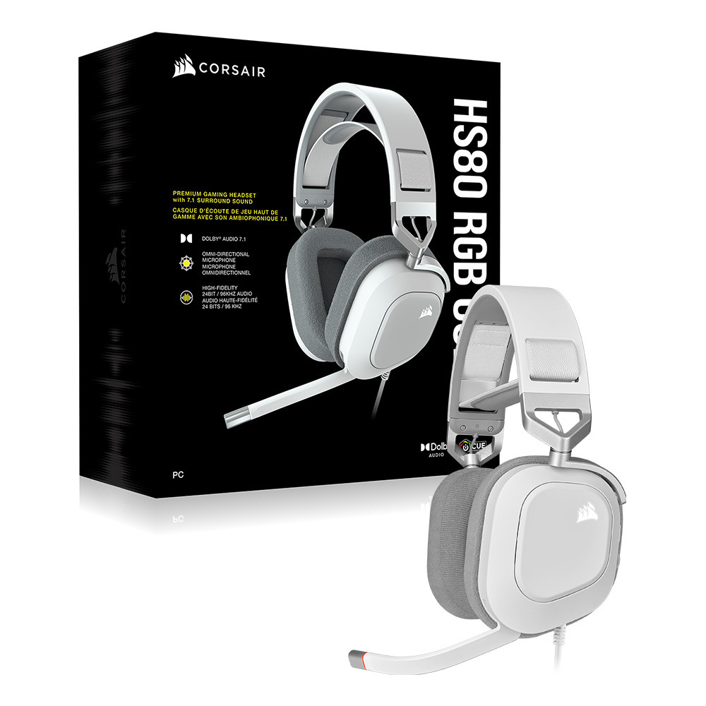 커세어 [오늘출발] 커세어 HS80 RGB USB 7.1채널 게이밍 헤드셋 화이트 - 위시버킷