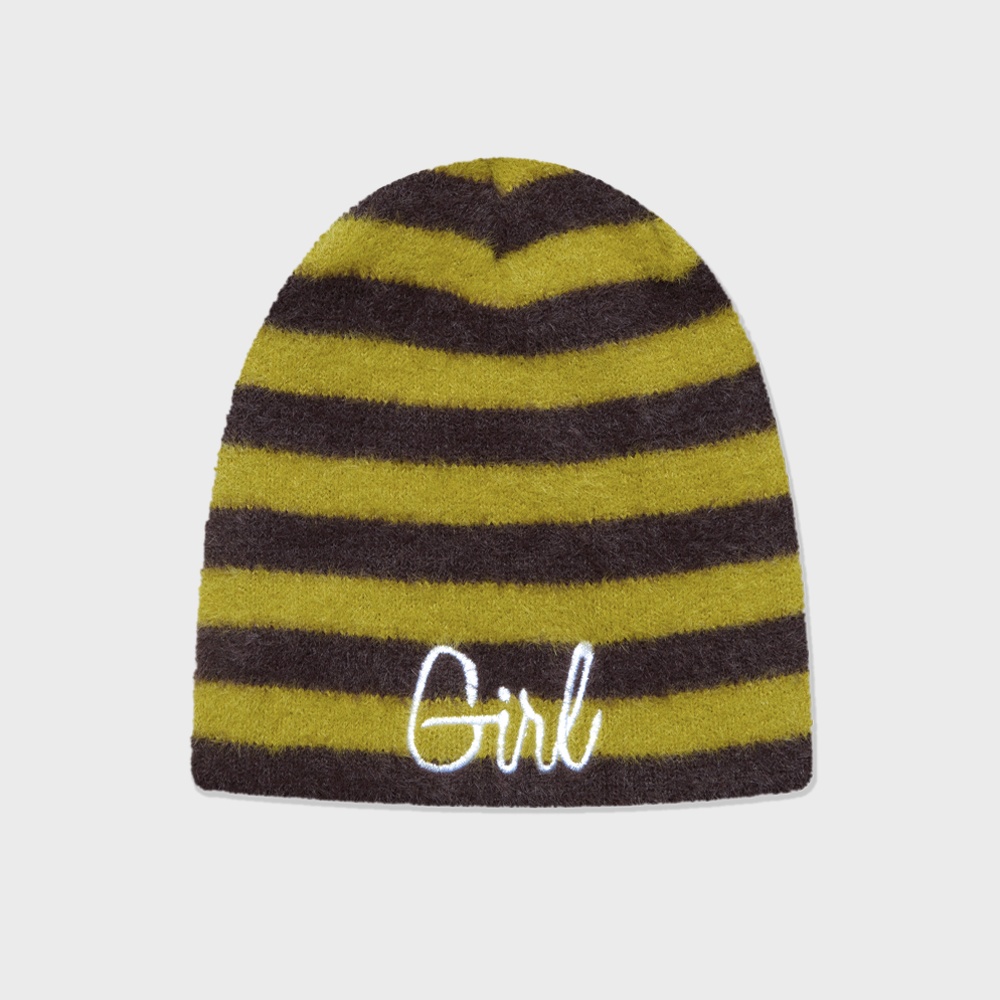 걸스케이트보드 TYPO STRIPE SHAGGY UNCUFFED BEANIE brown - 위시버킷