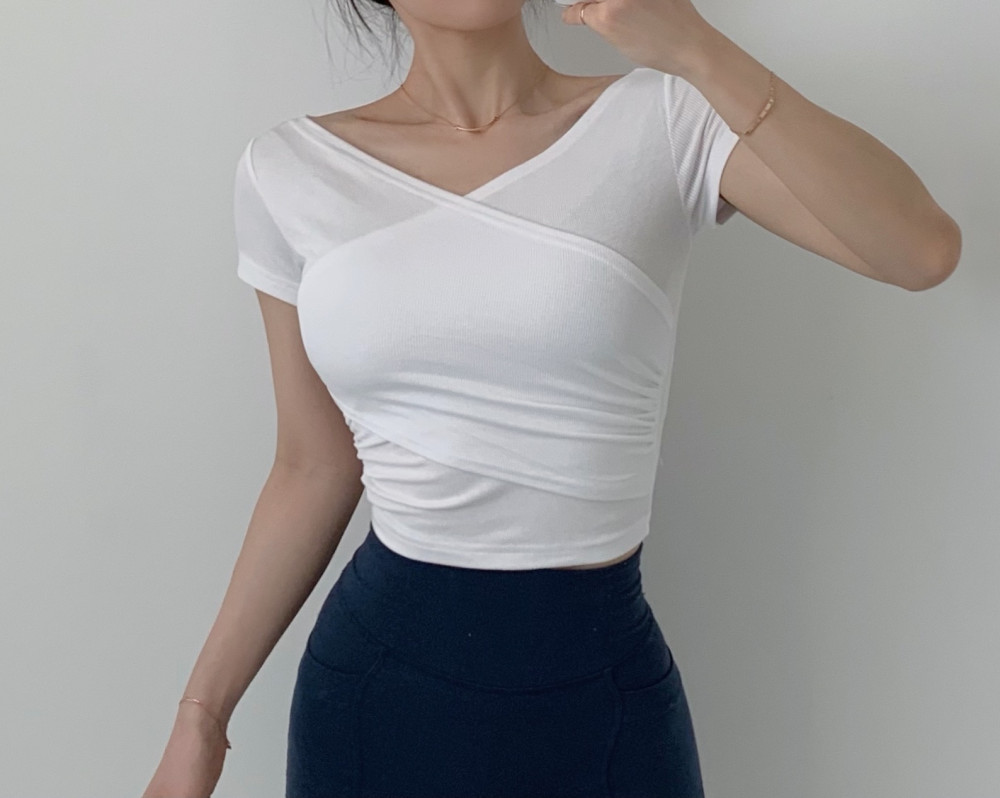 런인 RUN IN 셔링 랩 반팔크롭티 (2color) - 위시버킷