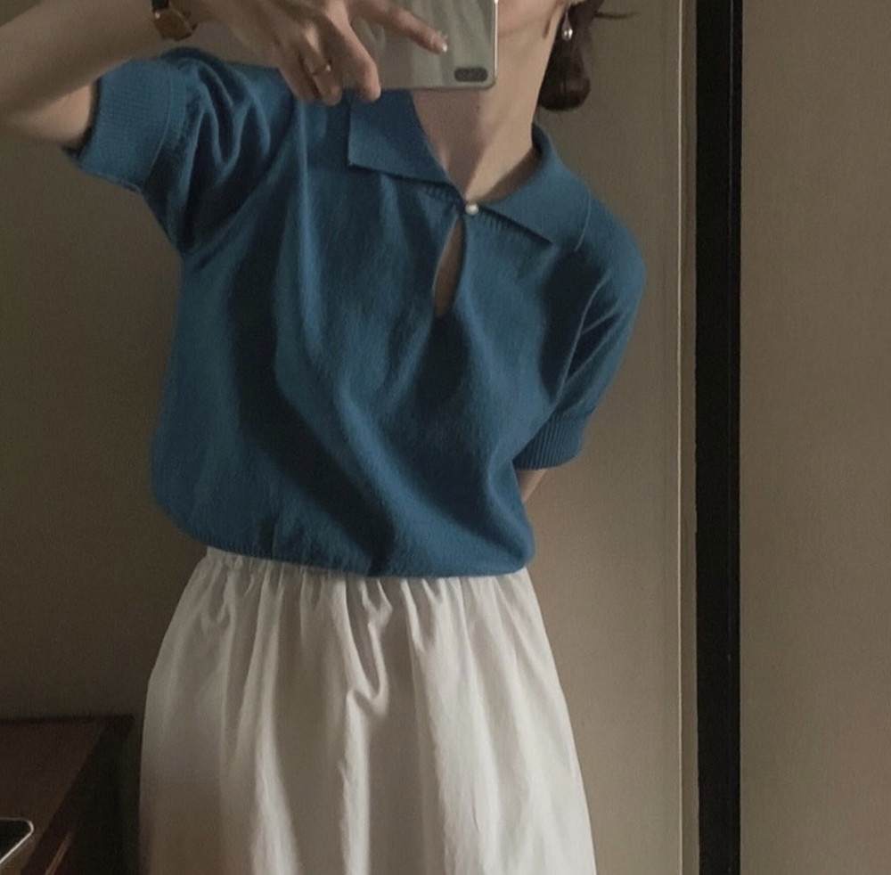 오브제 오브제 objet 루시 카브라 카라 니트 반팔 니트 티셔츠 (3col) - 위시버킷