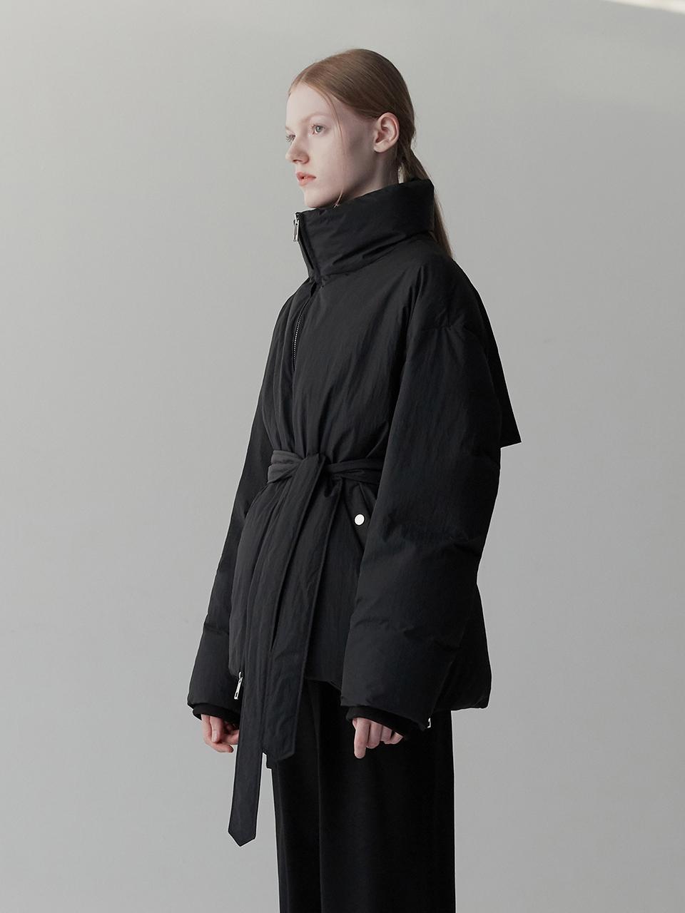 리이 TIE WAIST PADDED DOWN JACKET BK - 위시버킷