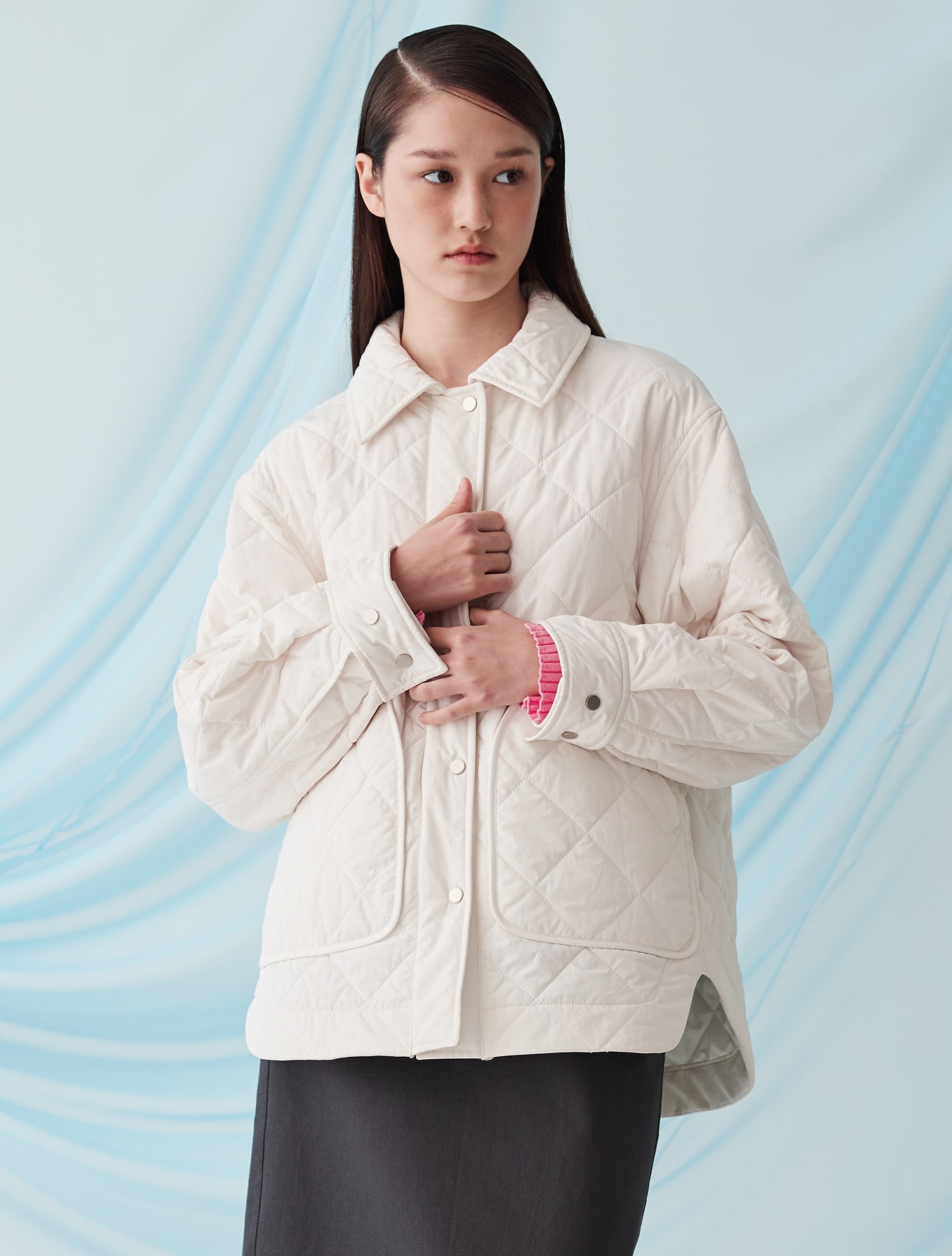 구호플러스 Quilted Padding Jacket - Ivory - 위시버킷