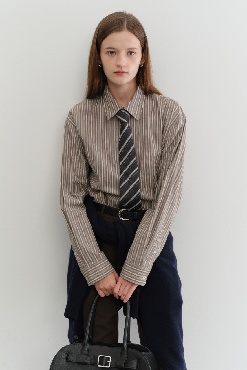 던스트 UNISEX INFORMAL SHIRT BROWN STRIPE - 위시버킷