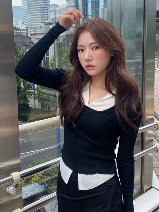 트위 [TWEE][정향`PICK] 벨롯 투톤 레이어 니트 - 위시버킷