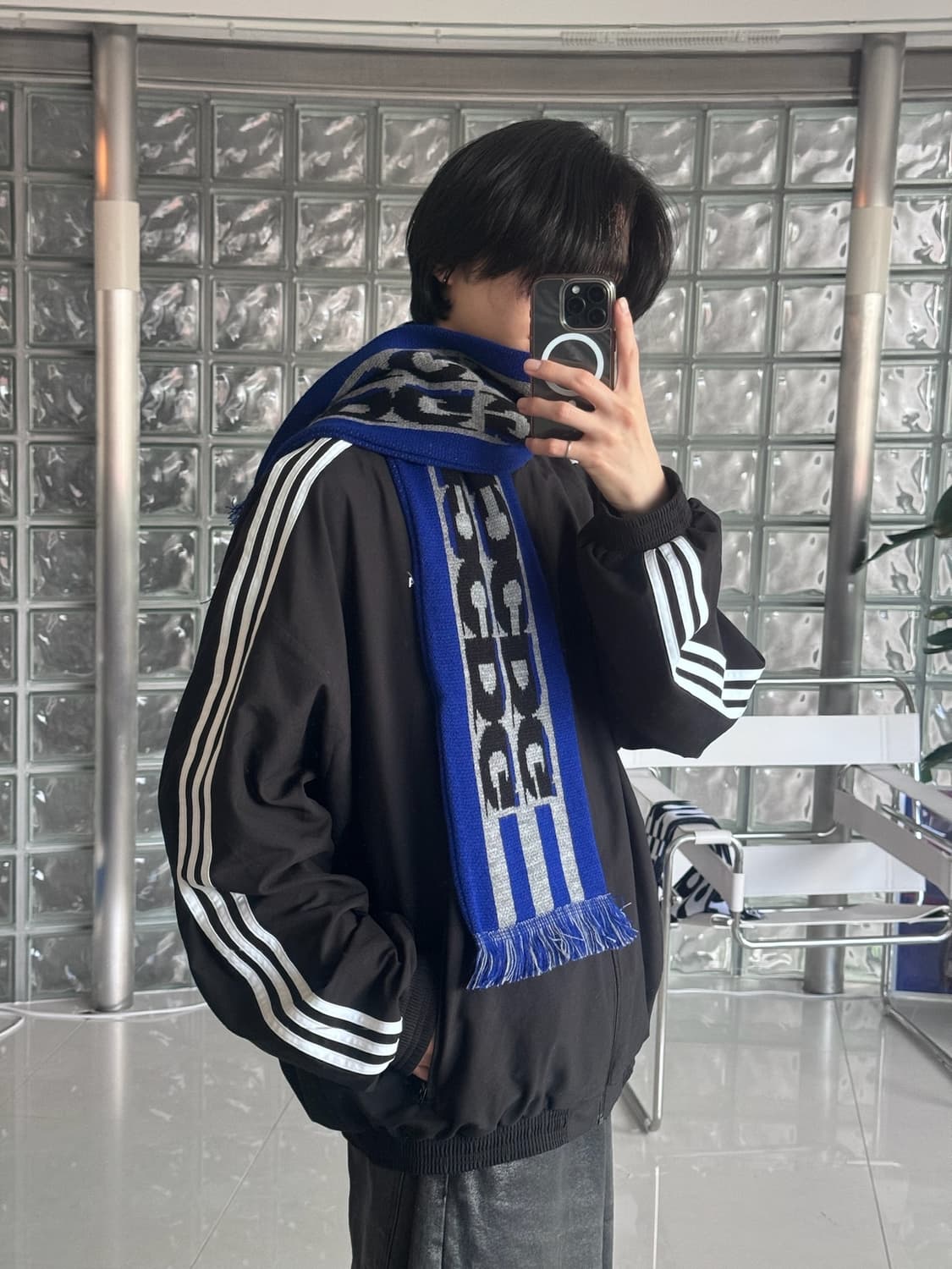 꼼데가르송 (BLUE) CDG Logo Check Scarf White Black | 후루츠패밀리 - 위시버킷
