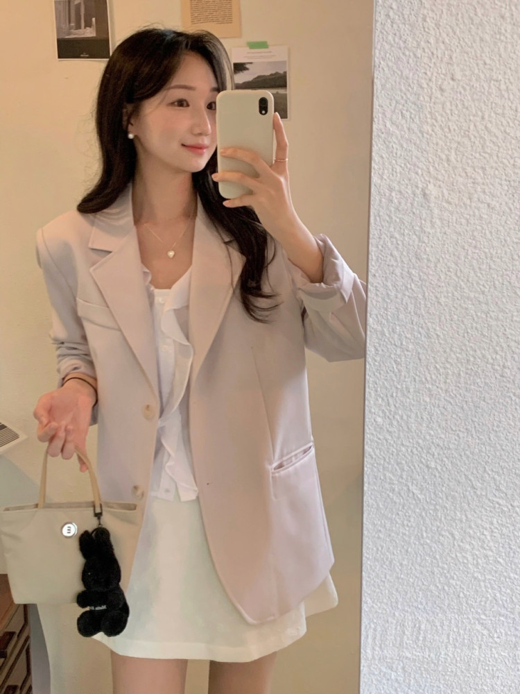 로뉴아 플레인 자켓 2color 여자봄자켓 세미오버핏 블레이저 핑크자켓 하객룩 위시버킷