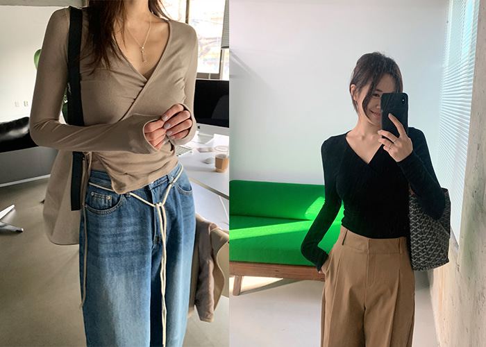 프로스트제이 [made prostj] 데이트 슬림 랩 긴팔 T (5colors) - 위시버킷