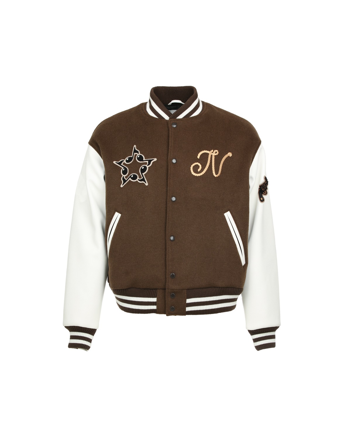 넥스트도어립스 VARSITY JACKET KHAKI BROWN - 위시버킷