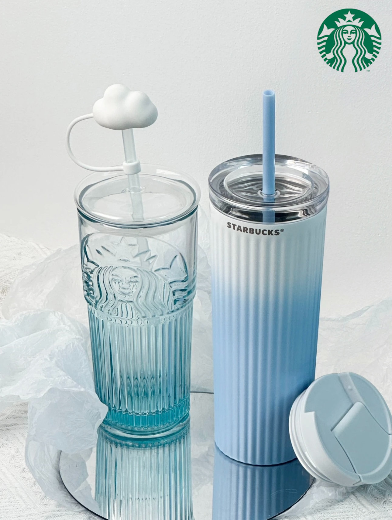 스타벅스 중국 스타벅스 2023 썸머MD 블루 그라데이션 빨대 콜드컵 텀블러 550ml - 위시버킷