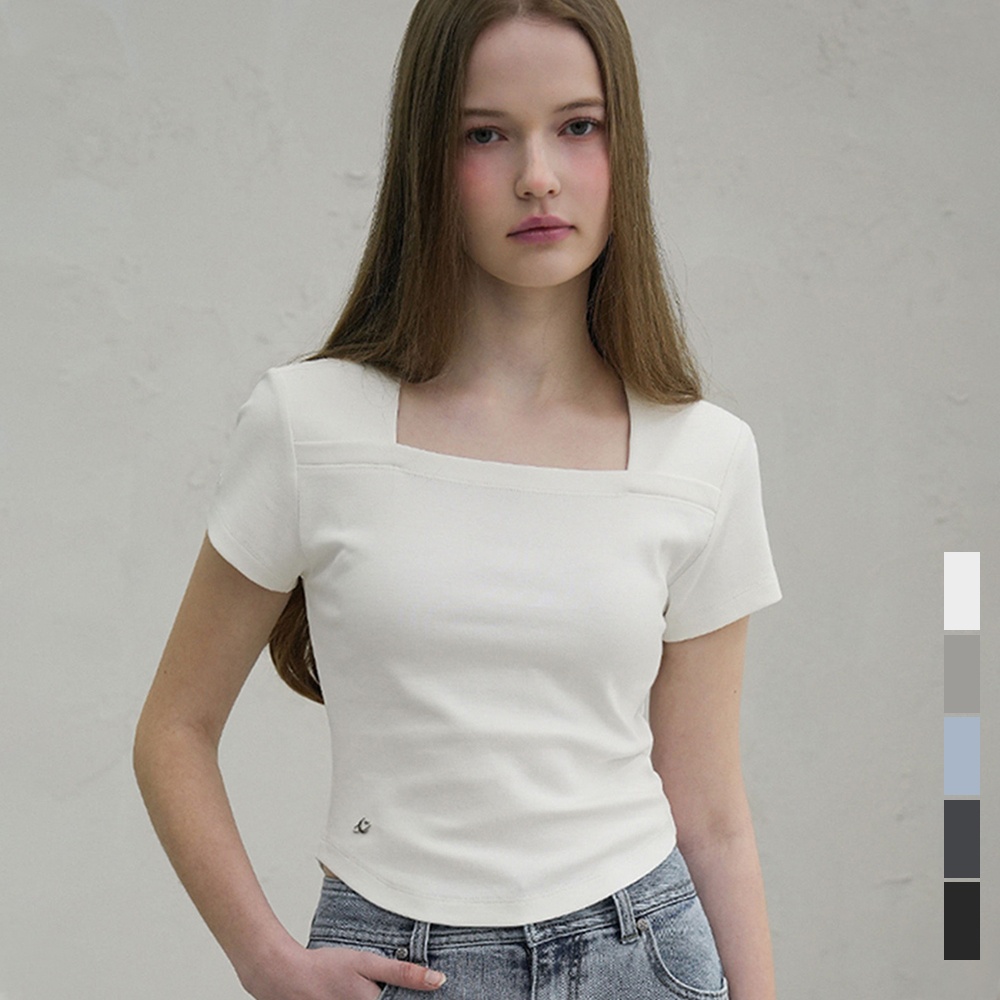 비바셔스 Renee Square Neck Slim T-Shirt - 5COL - 위시버킷