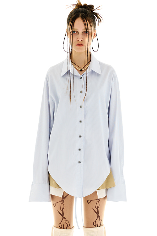 아웃엑소 Teny string shirts navy - 위시버킷