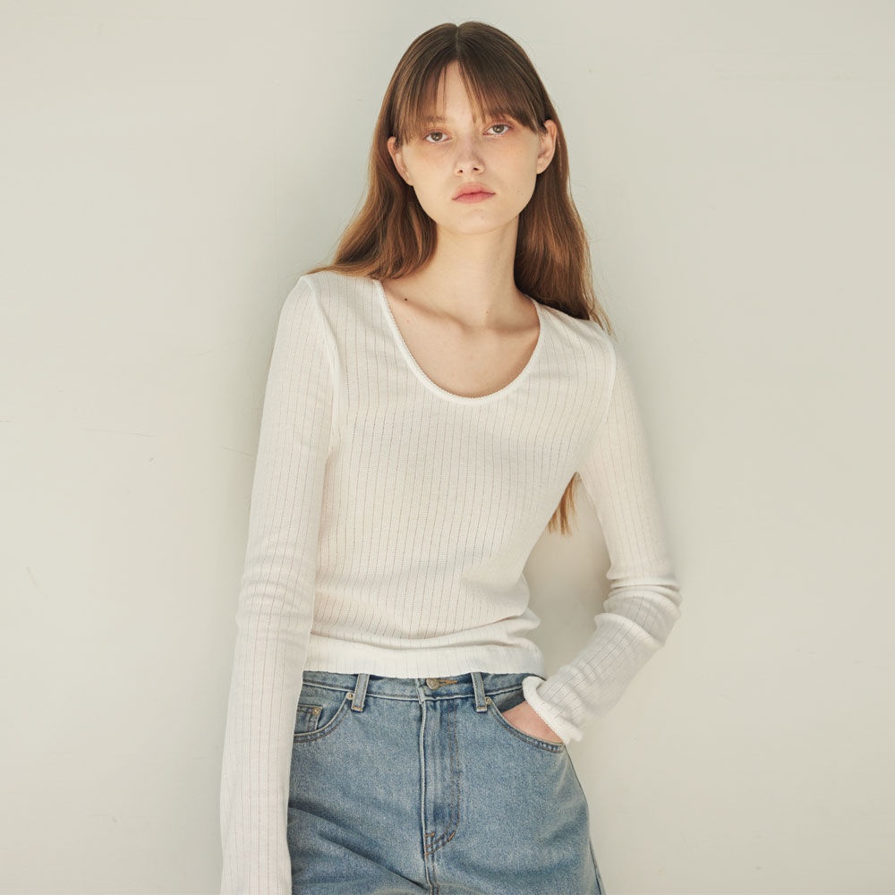 38컴온커먼 U neck lace T-shirts (White) - 위시버킷