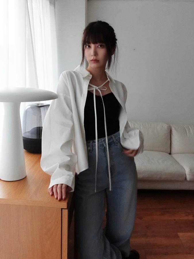 프롬뮤즈 ribbon strap crop shirt - 위시버킷