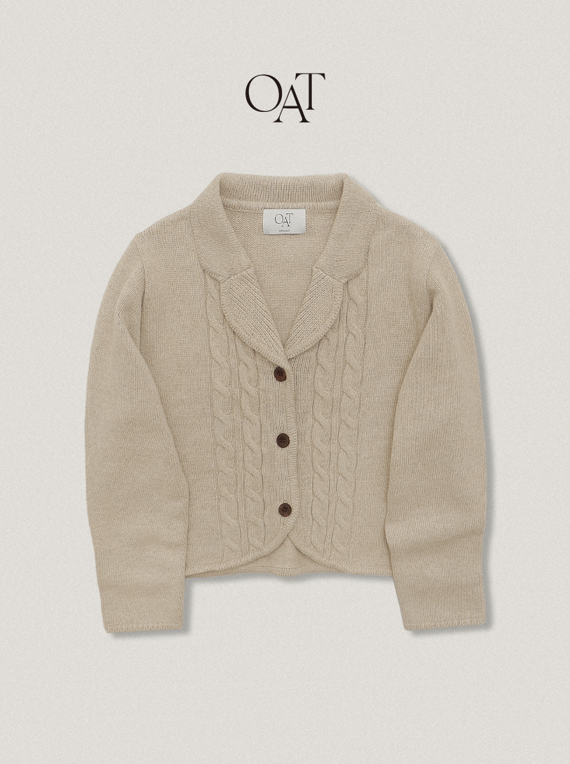98도씨 [OAT] Hard Wool Cable Cardigan - Oat beige - 위시버킷