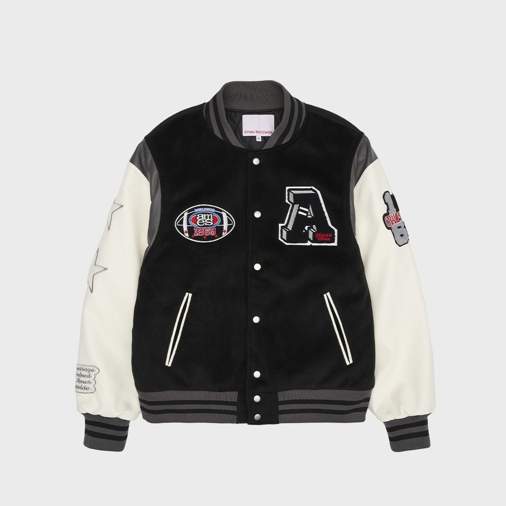 아메스 월드와이드 FOOTBALL VARSITY JACKET BLACK - 위시버킷