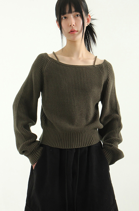 로컬맨션 shoulder string boat neck golgi knit - 위시버킷