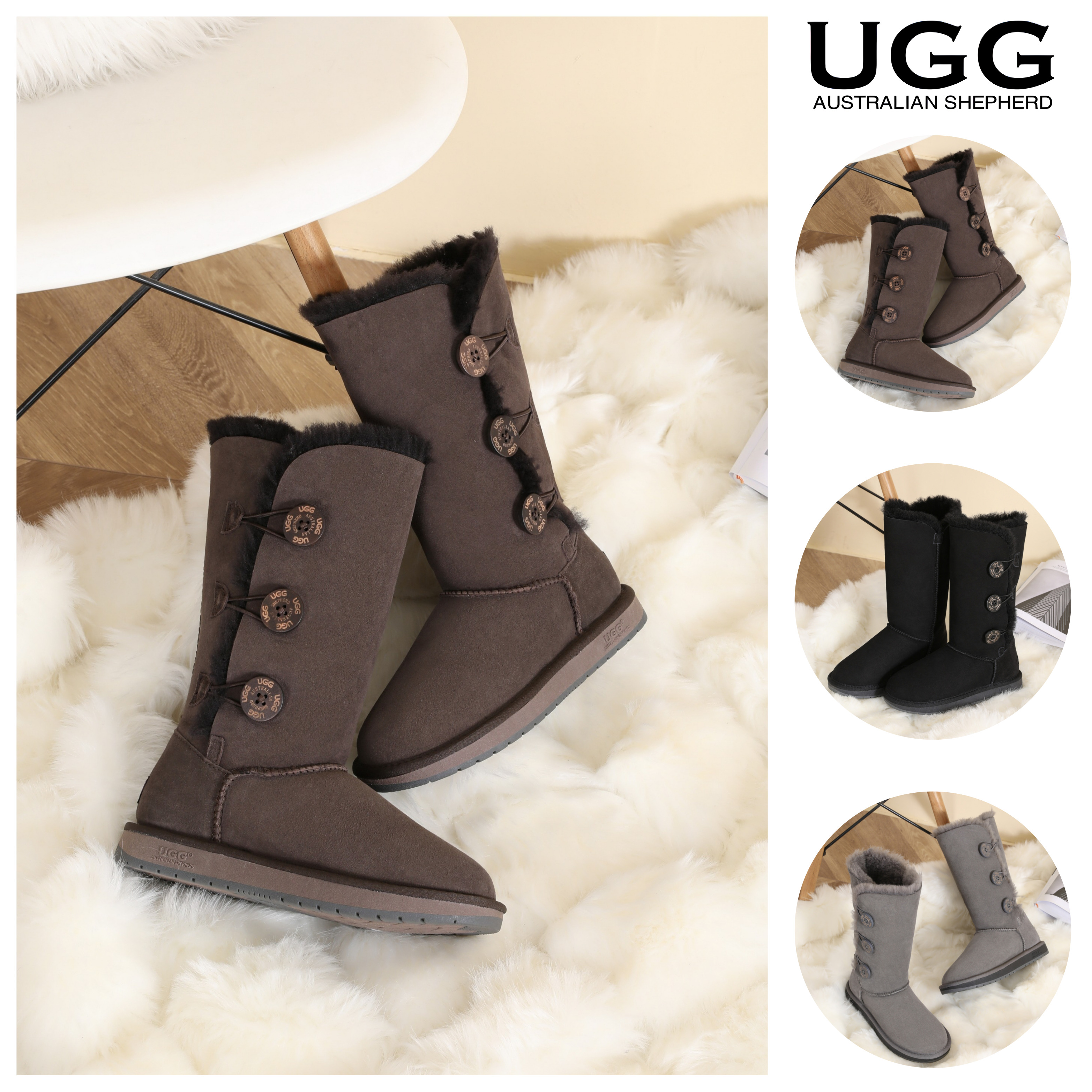 에버어그 UGG 양털 부츠 에버 클래식 호주 남녀 톨 롱 버튼 어그 (3color) AS15902 - 위시버킷