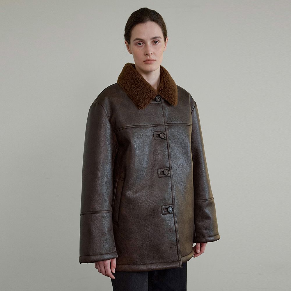 체 Leather Shearing Coat - Dark Brown - 위시버킷