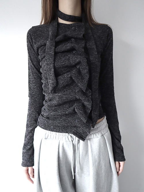 클라따 shirring button t & scarf set, 2color - 위시버킷