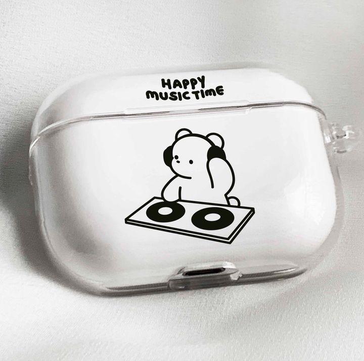 알로오브제 귀여운 디제잉 곰돌이 프로2케이스 에어팟 123세대 화이트 옐로 오렌지 핑크 노랑 민트 퍼플 네이비 블랙 투명하드 반투명 젤리 케이스 남친 여친 선물 생일선물