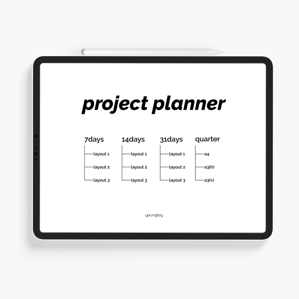 영로그 영로그 프로젝트 플래너 1주 2주 한달 분기별 계획 업무 공부 스터디 목표 아이패드 굿노트 서식 다크 화이트 만년형 하이퍼링크 가로형 세로형 위시버킷