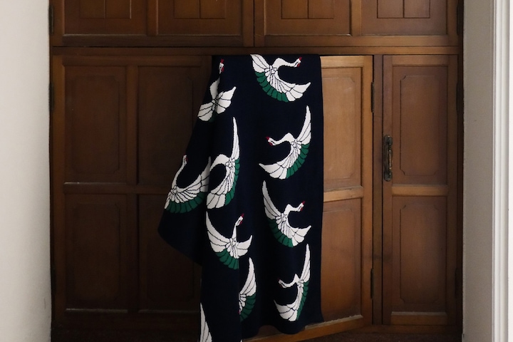 오렌지스위밍풀 green crane knit blanket 순면 니트 블랭킷 담요 - 위시버킷