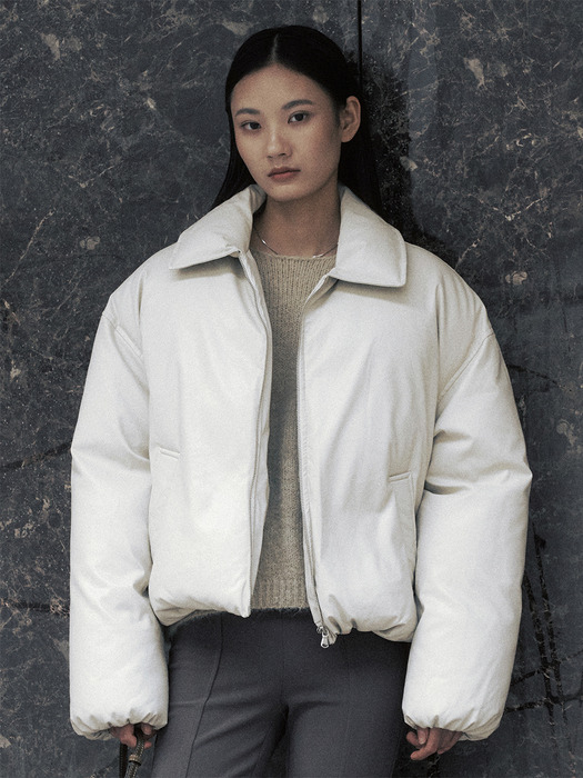 니브 Duckdown Leather Short Padding (Cream) - 위시버킷