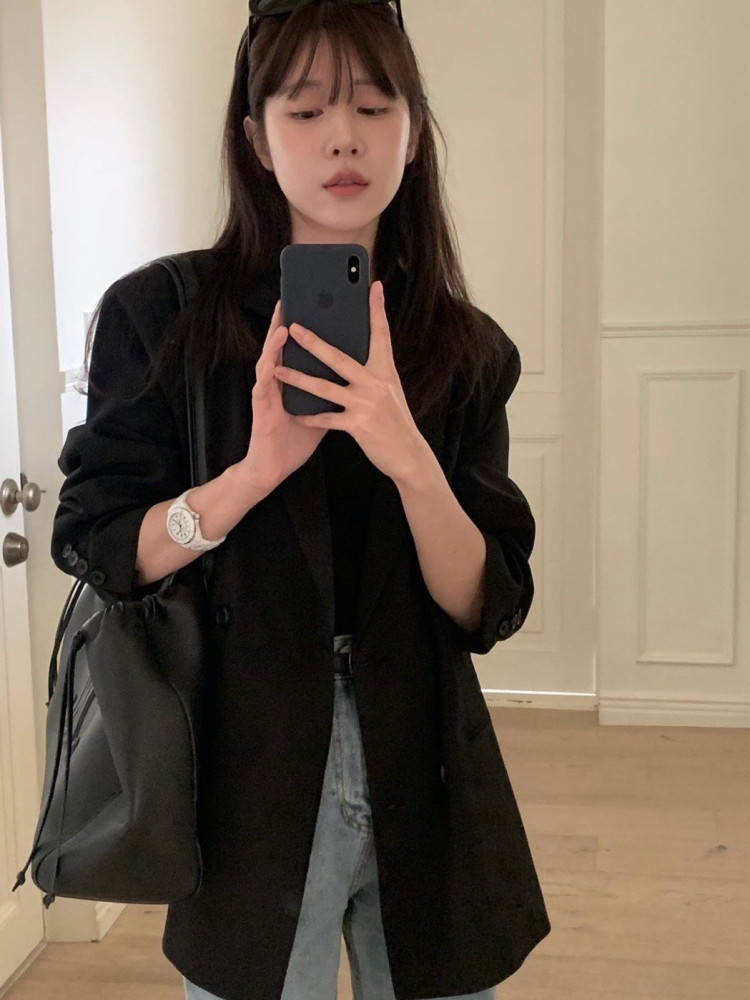 베르가못 검 당일 / 베르가못 포엘 더블 자켓 긴팔 카라 jk 슬랙스 세트가능 (3col) - 위시버킷