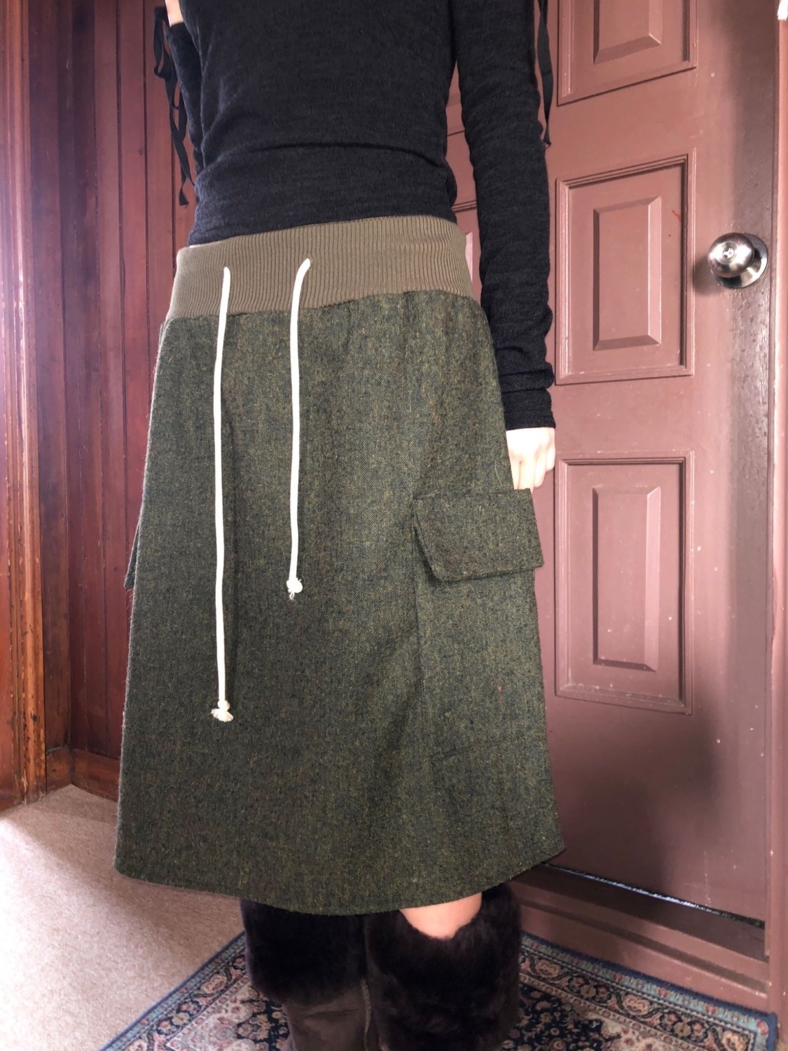 그린씨 wool pocket string skirt (2color) - 위시버킷