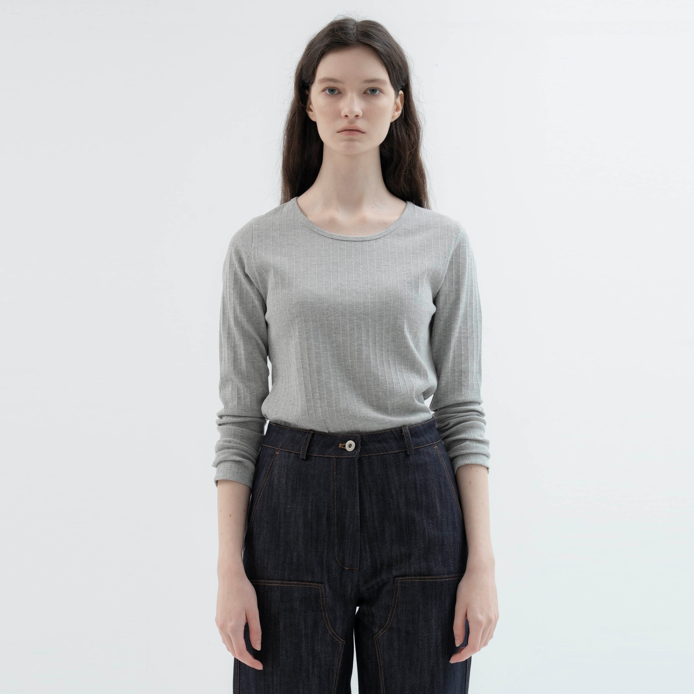 톨로 Ribbed U-neck Tee(Gray) - 위시버킷