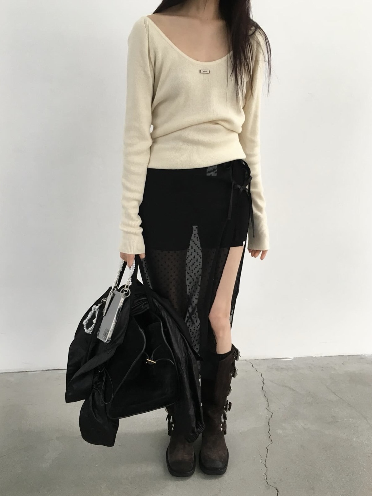 노프 deep u-neck knit (4color) - 위시버킷