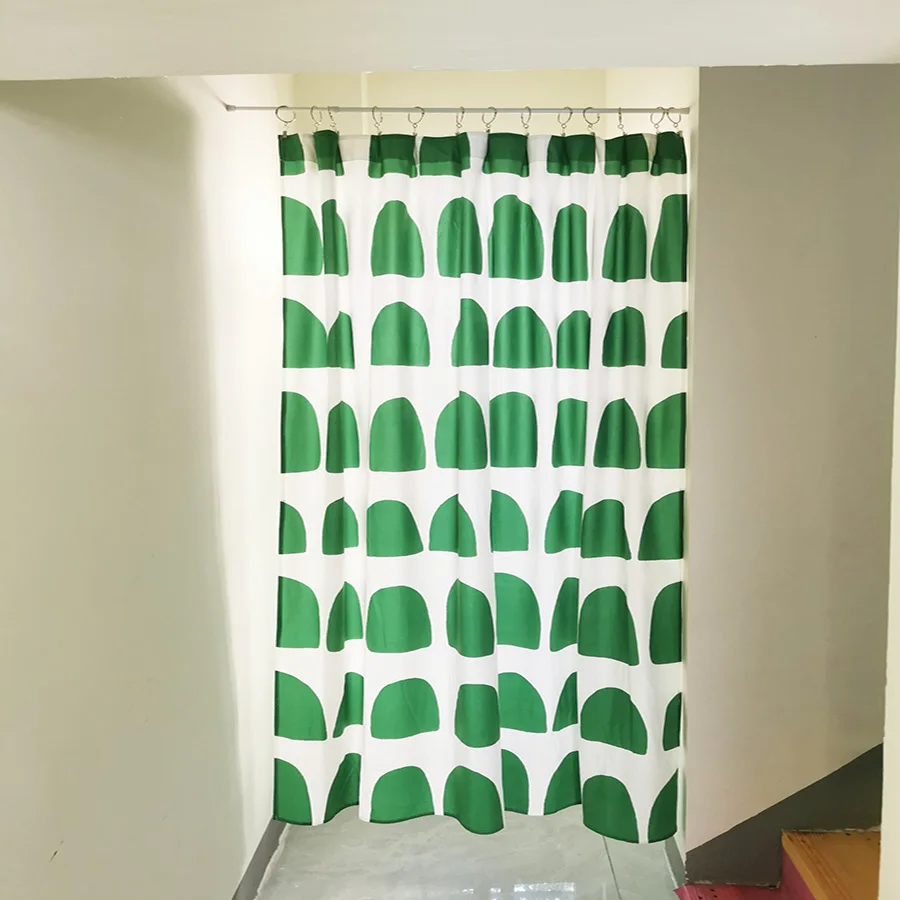 반원 추상 하프 쉐이딩 프리 펀치 페이스트 테이프 침실 커튼 기하학적 잔디 녹색 패턴 디자인 출입구 드레이프 위시버킷